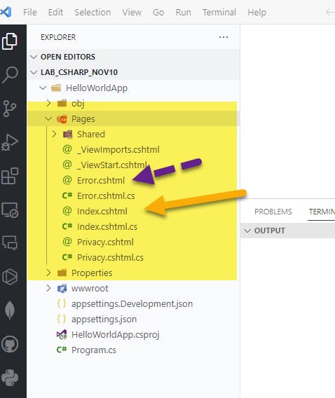 "Hello World" web application using ASP.NET with C# in Visual Studio Code F23/Nov 10