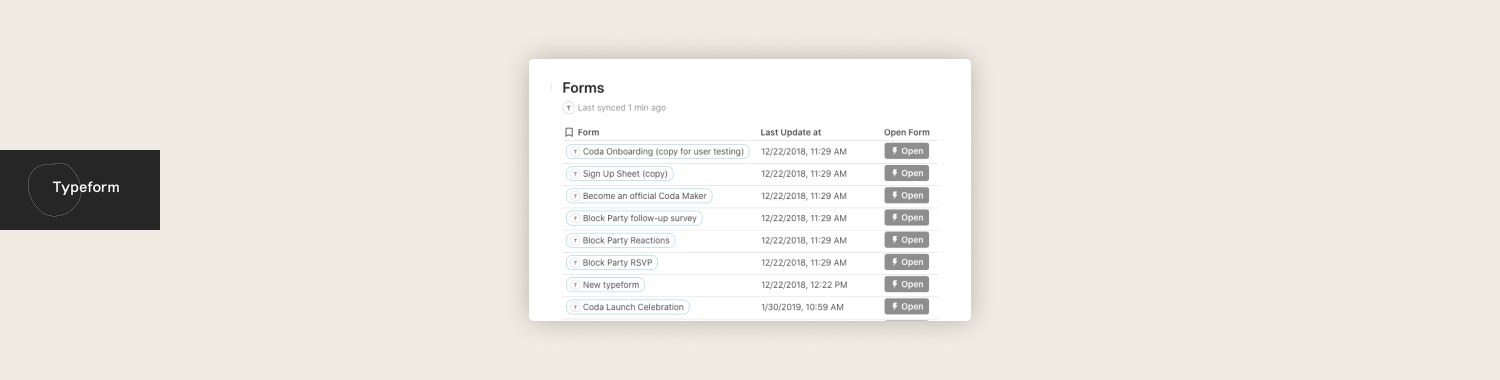 Manage Forms · Typeform + Coda