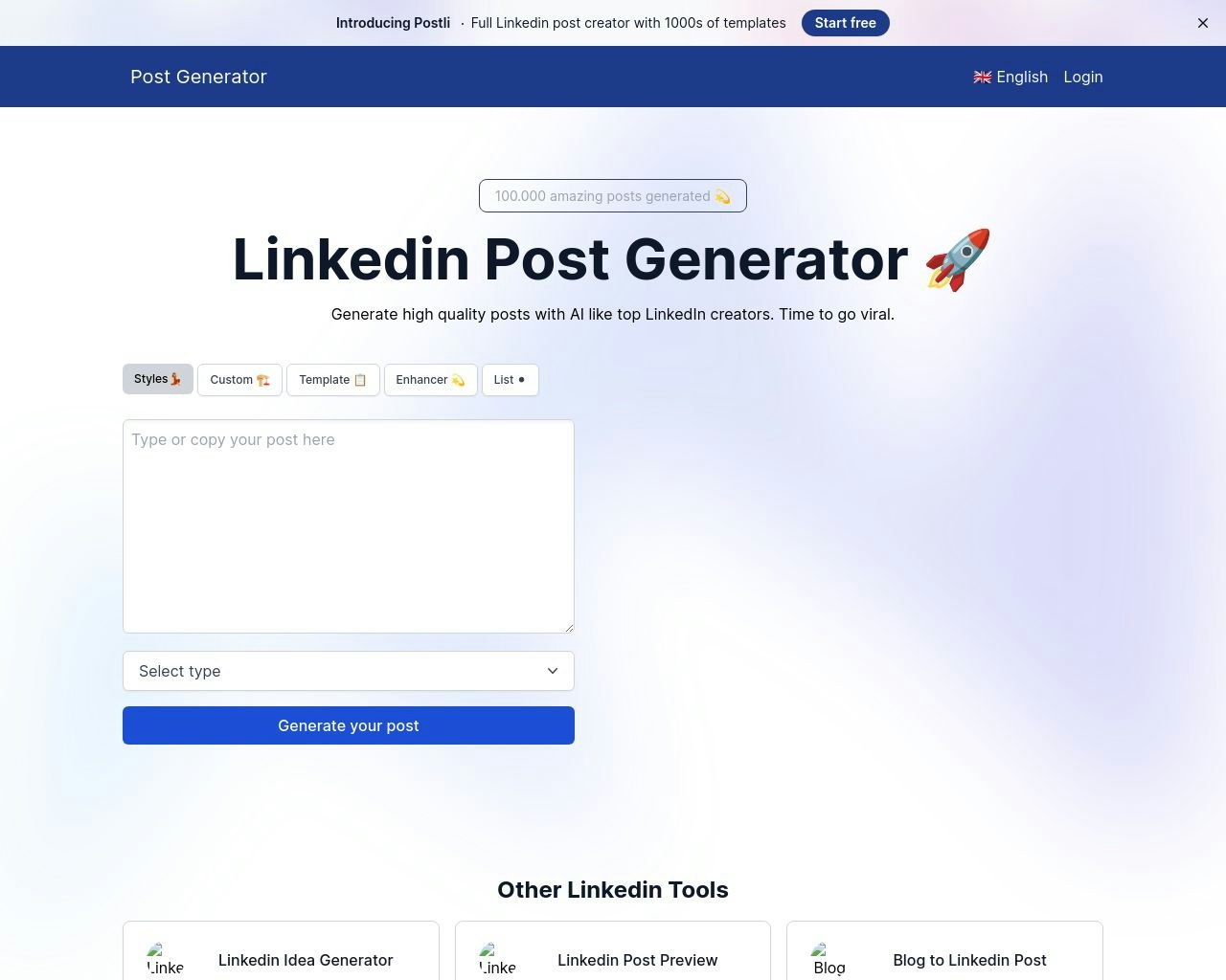 Linkedin Post Generator by Postal · Concorrentes
