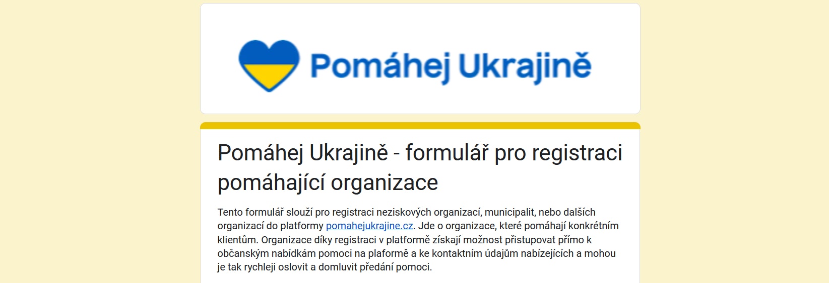 Registrace pomáhající organizace · Ukrajina