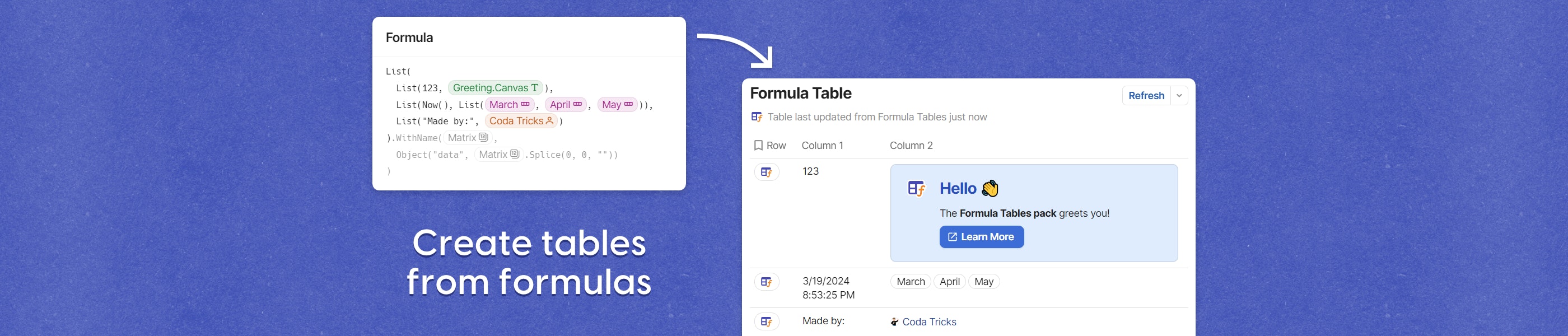 Formula Tables Pack Extend Coda With Formula Coda